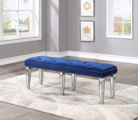 ACME Varian Blue Velvet & Mirrored Bench Model 26157– KAMROX